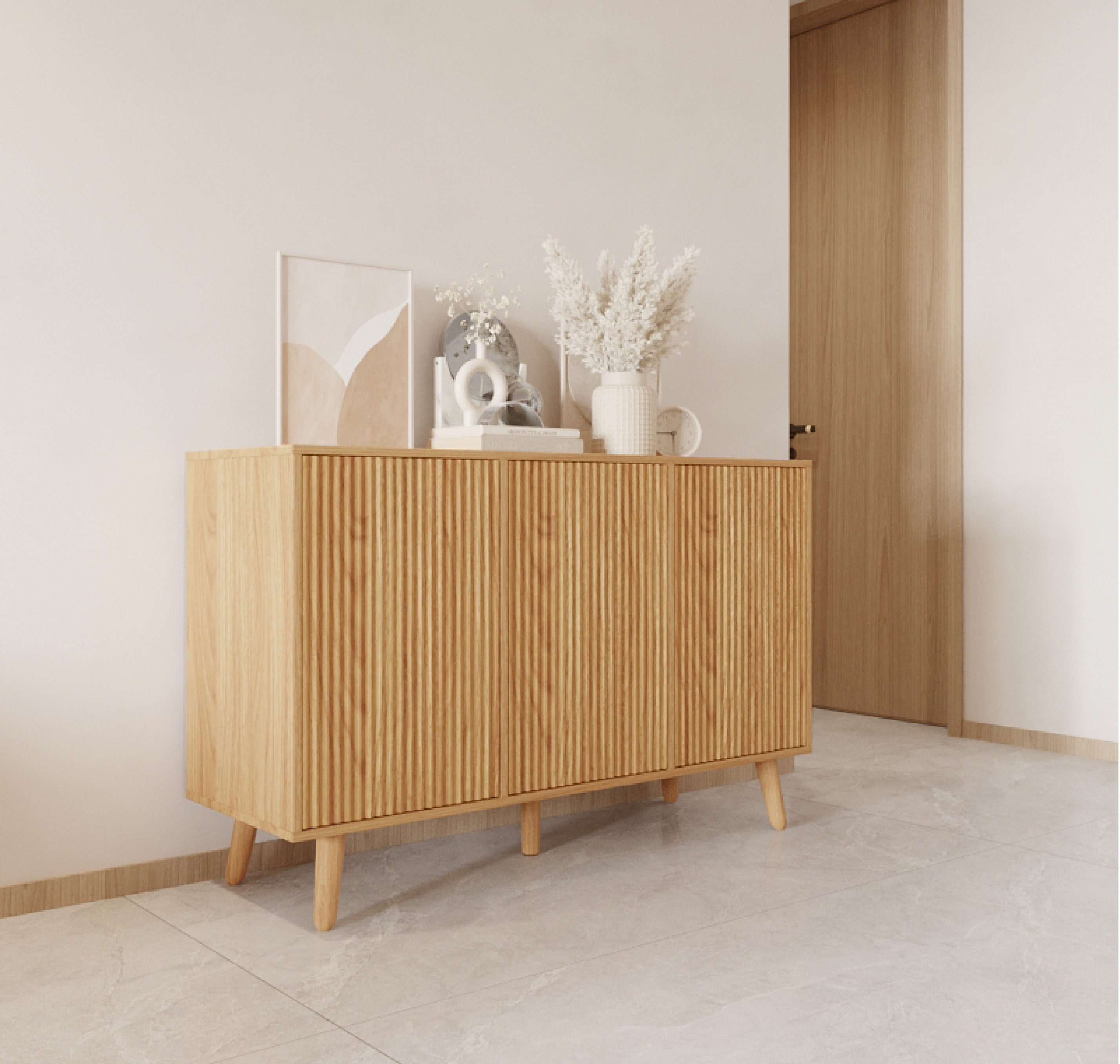 Aparador color Roble Alba 120 cm con puertas acanaladas Renzo