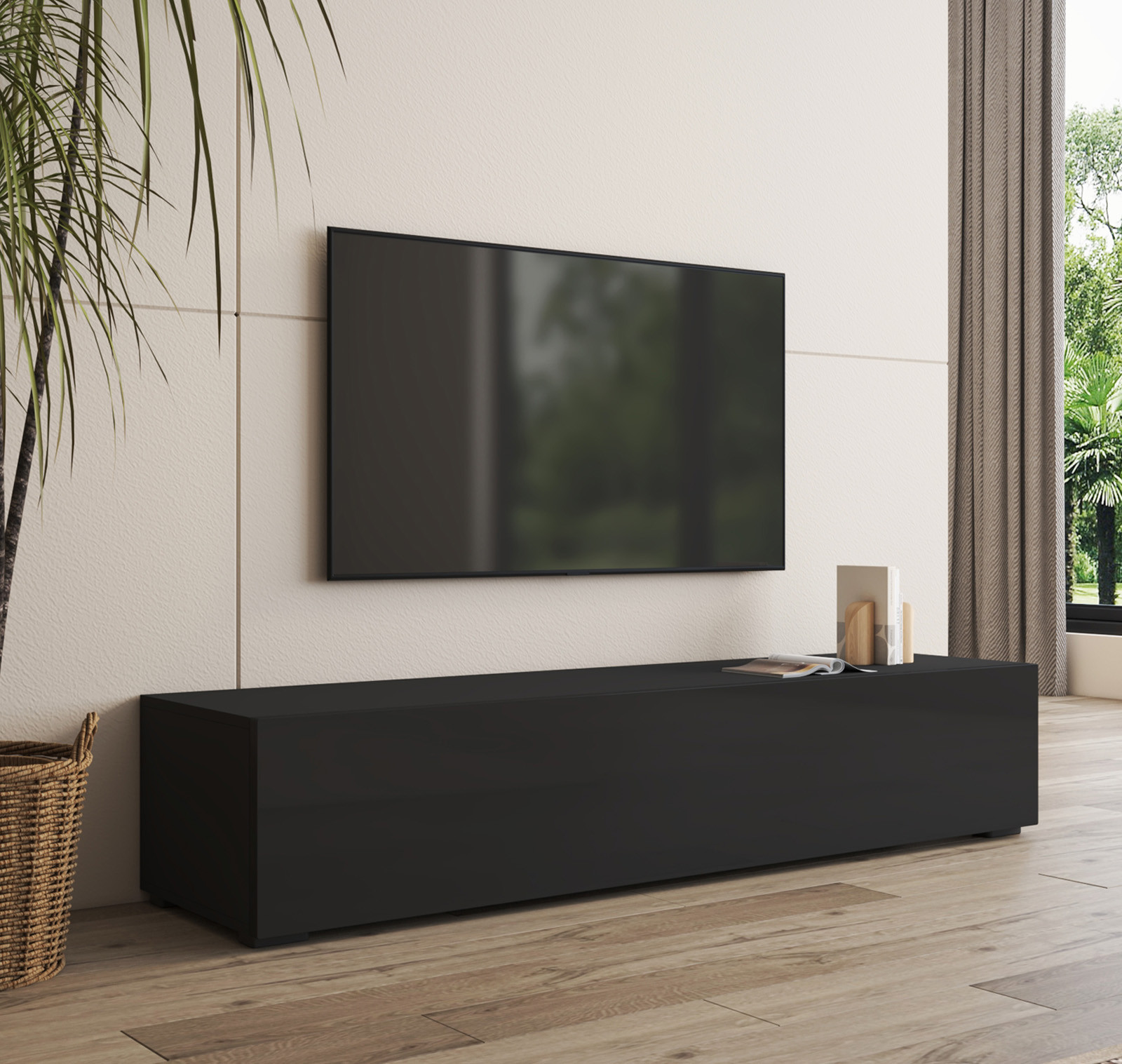 Mueble TV Negro 160 cm con patas 2 cm Nora H2
